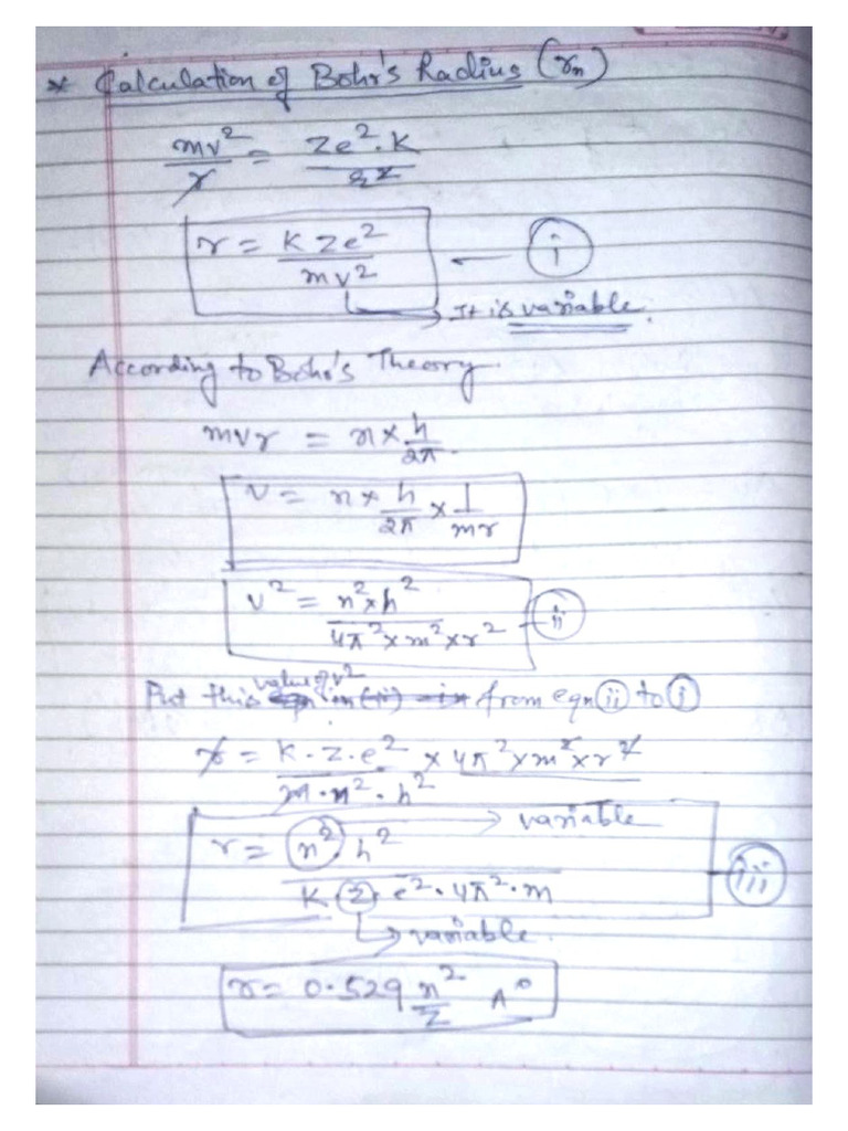 Derivations in Bohrs Model. | PDF