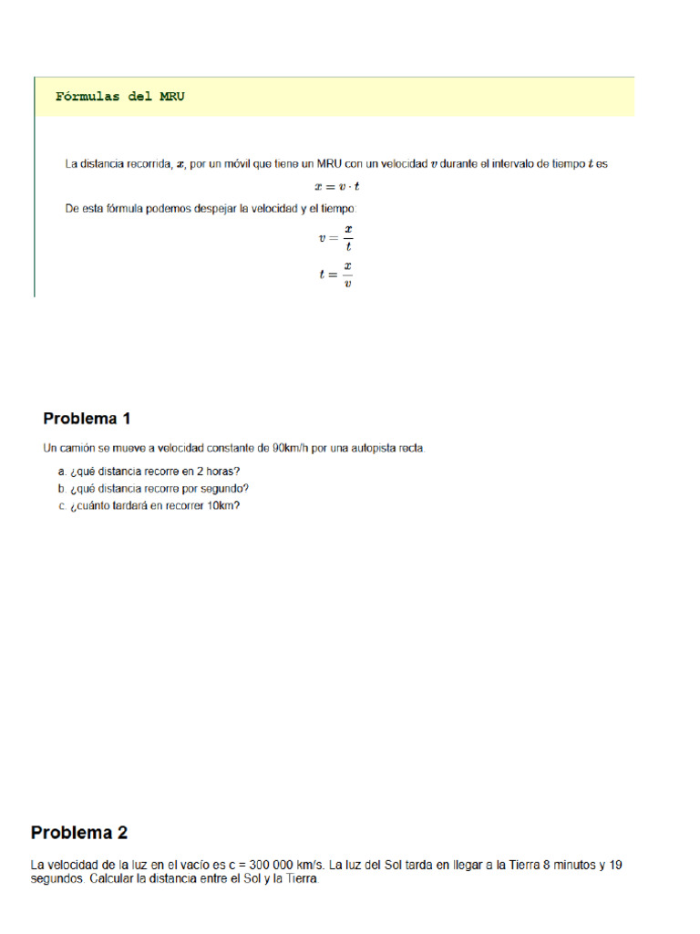 Problemas MRU | PDF