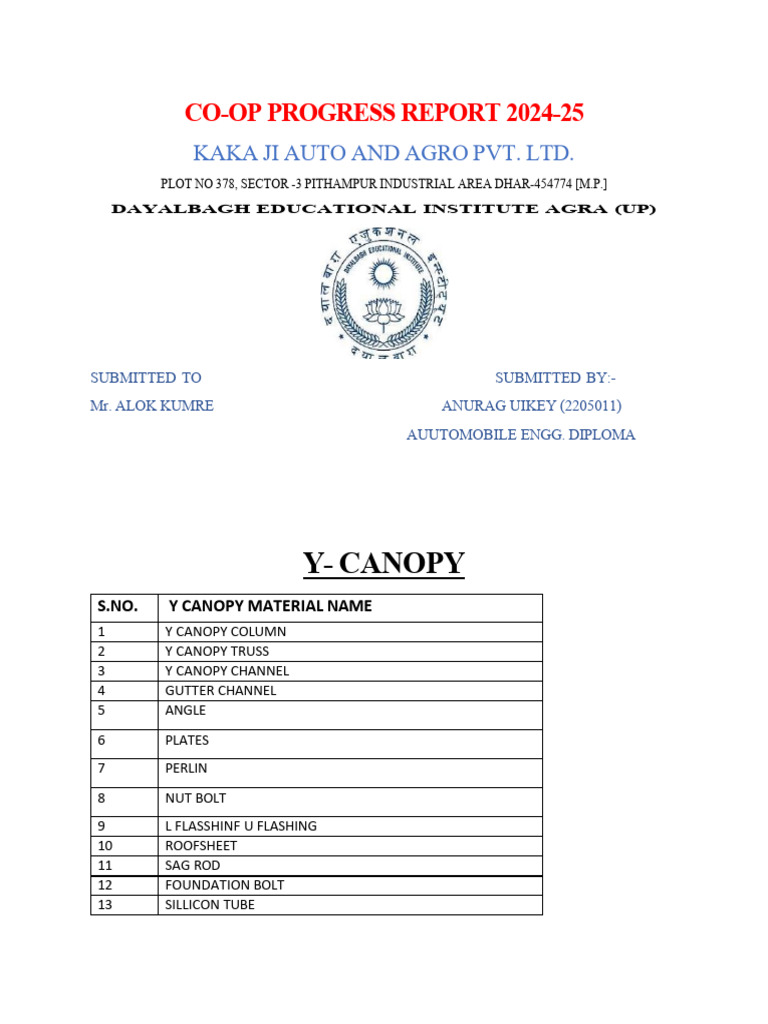 CO-OP PRODUCTION PROGRESS REPORT ANURAG UIKEY 3 | PDF | Roof | Silicone