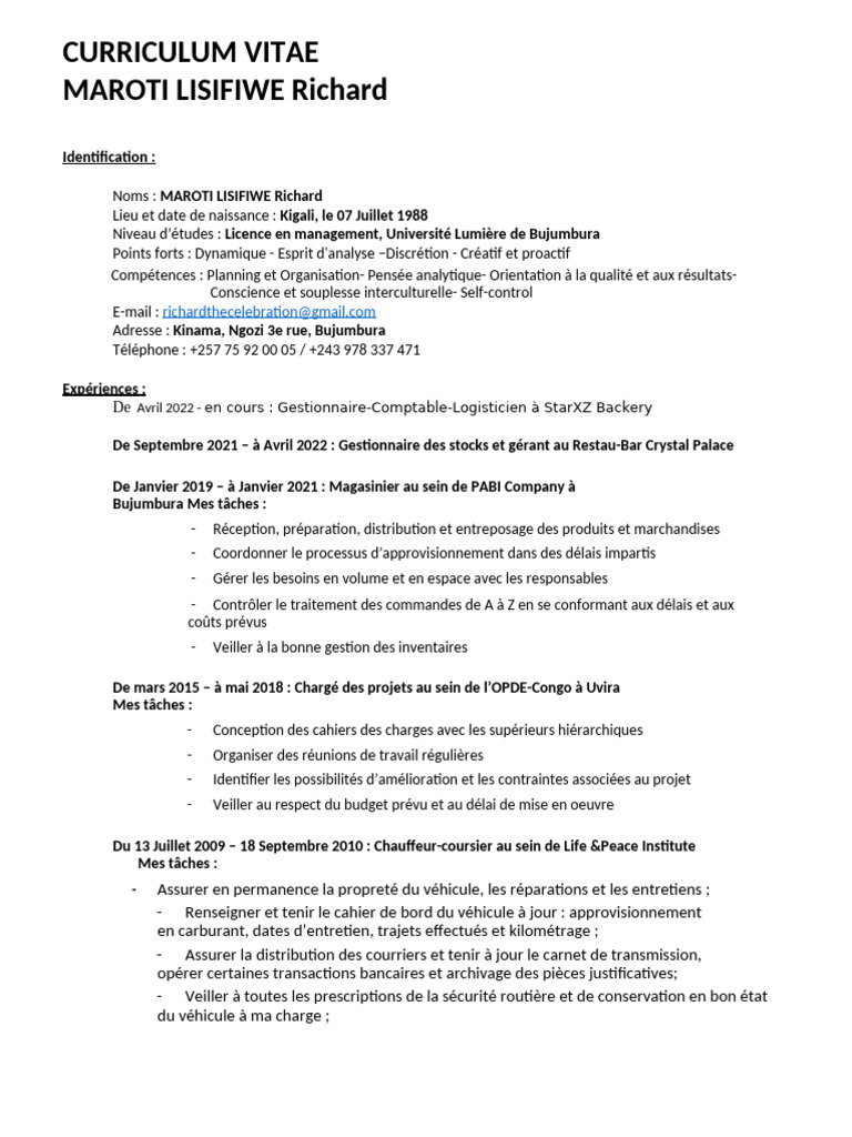 CV de Richard Maroti Lisifiwe | PDF