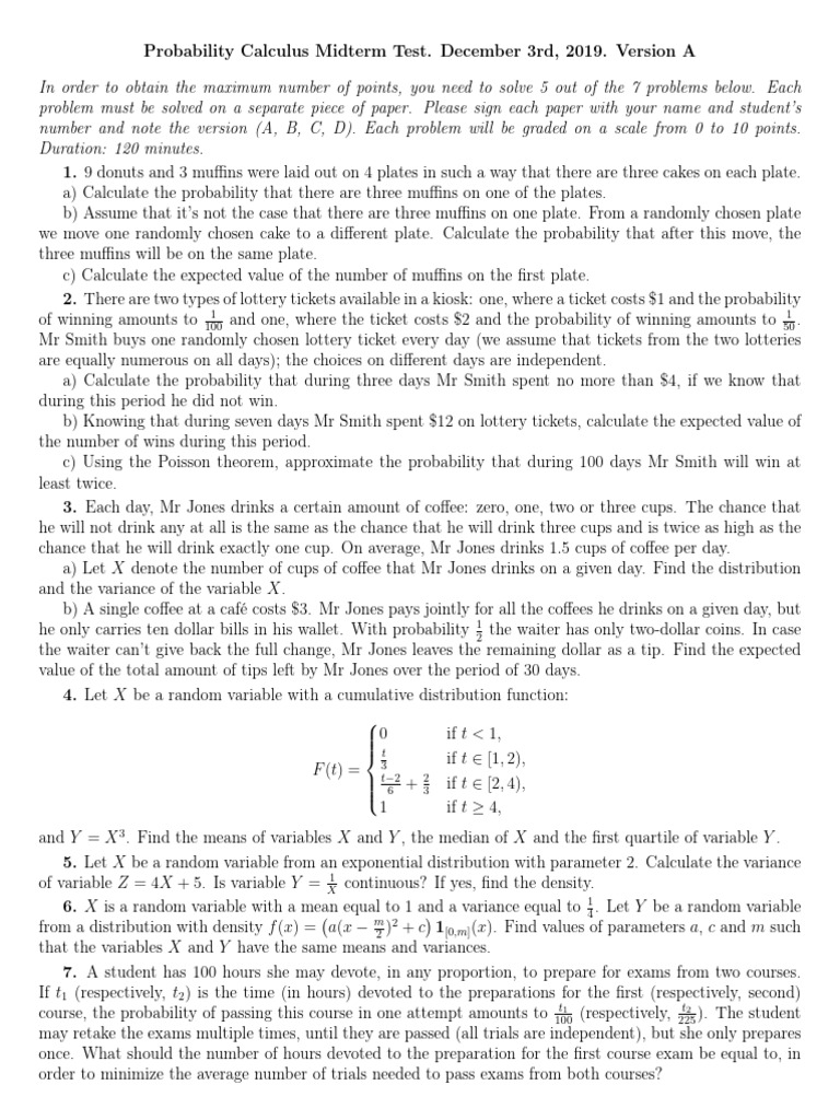 midterm_2019 | PDF | Probability Distribution | Mathematics