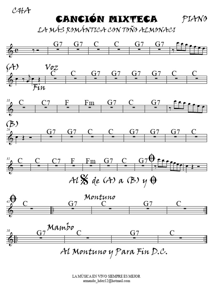CANCION MIXTECA PIANO | PDF | Musica cubana | Musica Latinoamericana