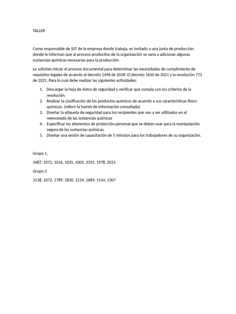 Taller Sust Quimicas 2 | PDF