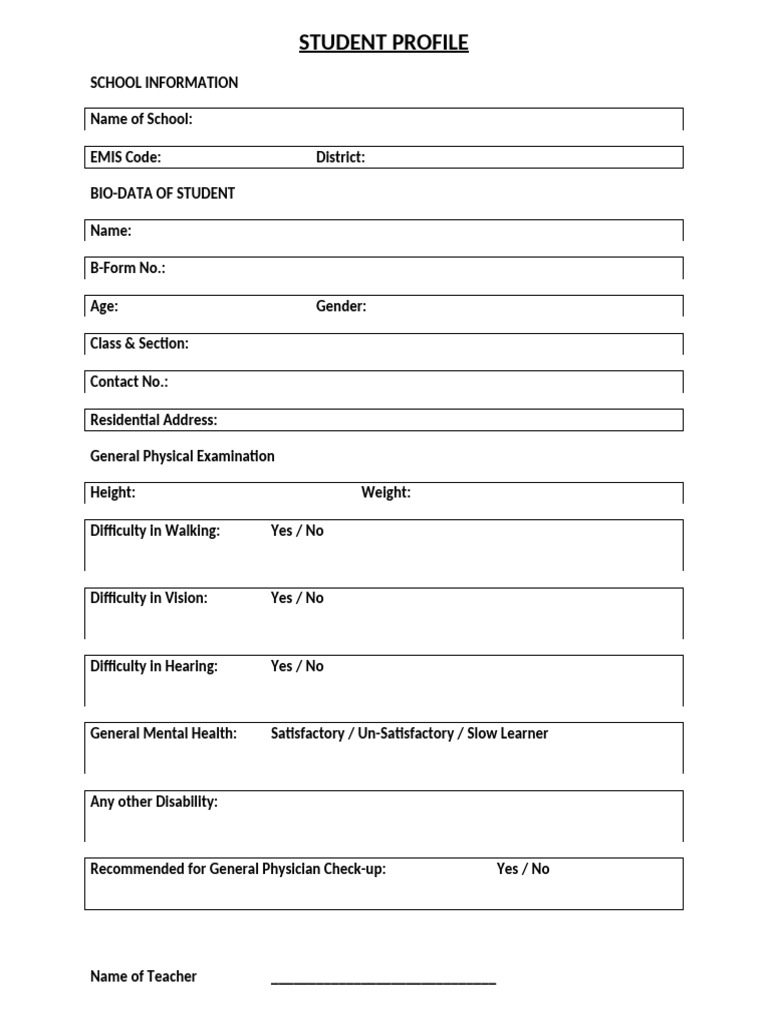 Proforma Regarding Students Profile-sed | PDF