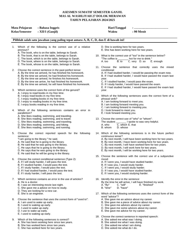 Soal Pilihan Berganda Dan Isian Singkat Bahasa Inggris Kelas XII | PDF | Public Transport ...