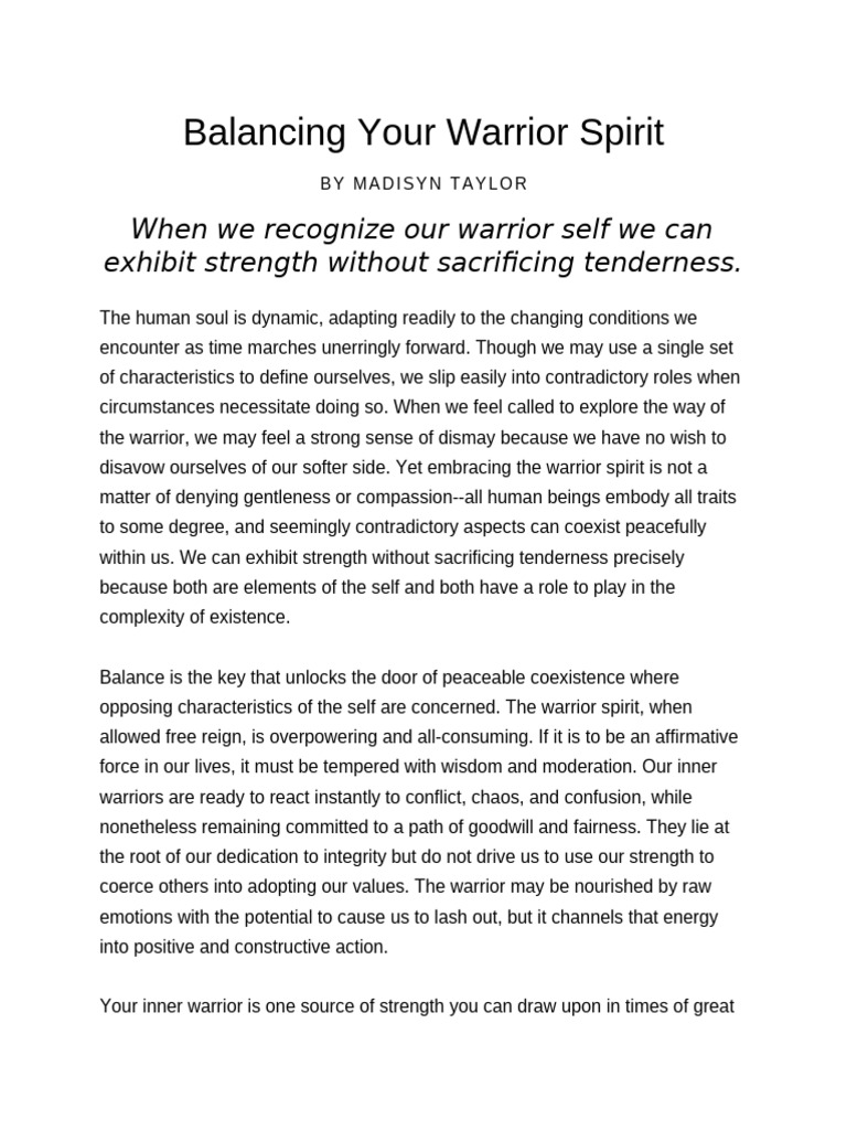 Balancing Your Warrior Spirit | PDF | Social Psychology | Psychological ...