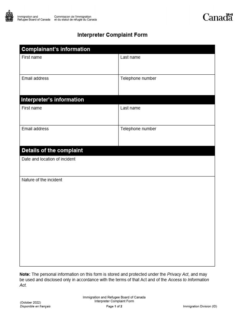 Interpreter Complaint Submission Guide | PDF | Canada