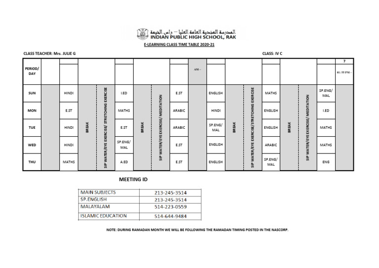 Class Time Table Iv C | PDF