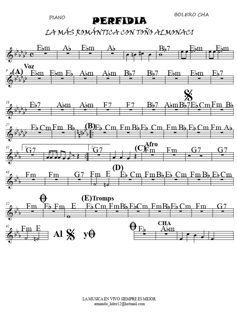 Partitura de Perfidia pour piano | PDF