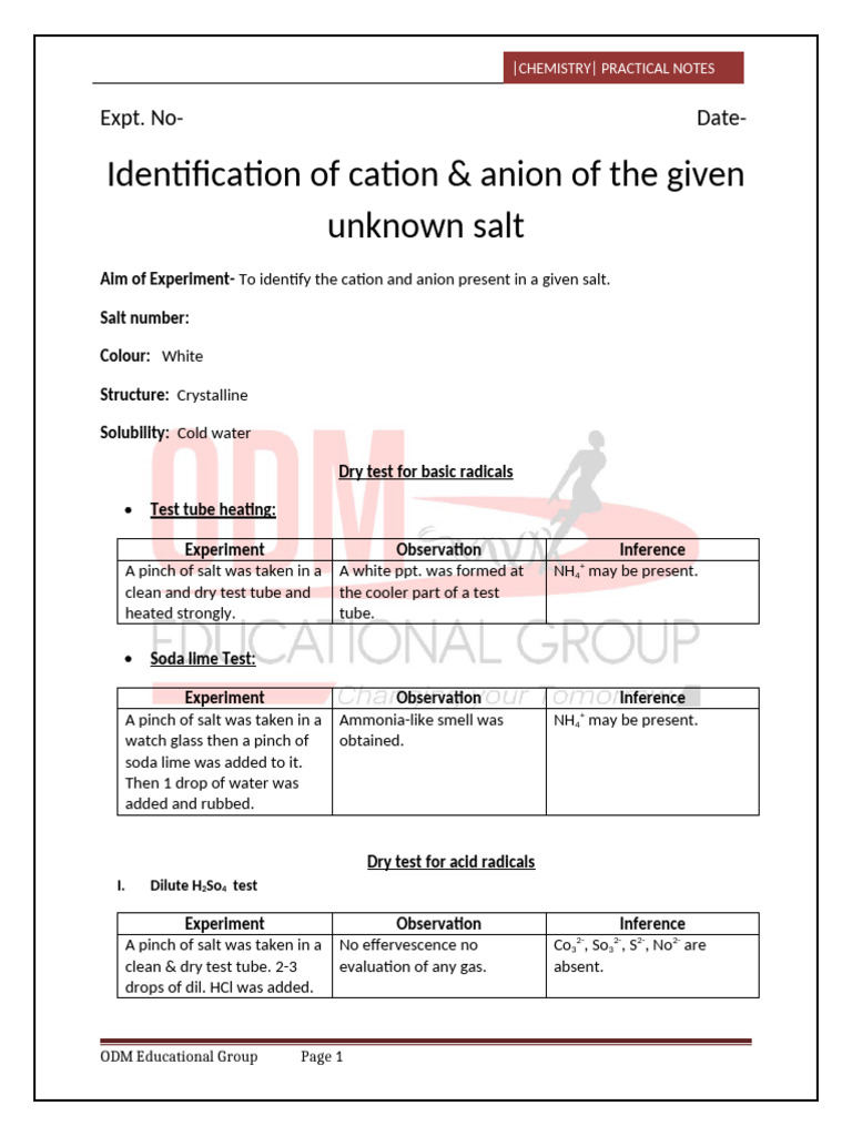 Identify Cations and Anions in Salts | PDF | Salt (Chemistry ...
