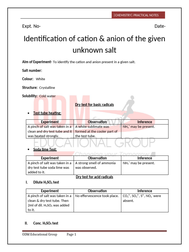 Identifying NH4+ and Cl- in Salts | PDF | Salt (Chemistry) | Chemical ...