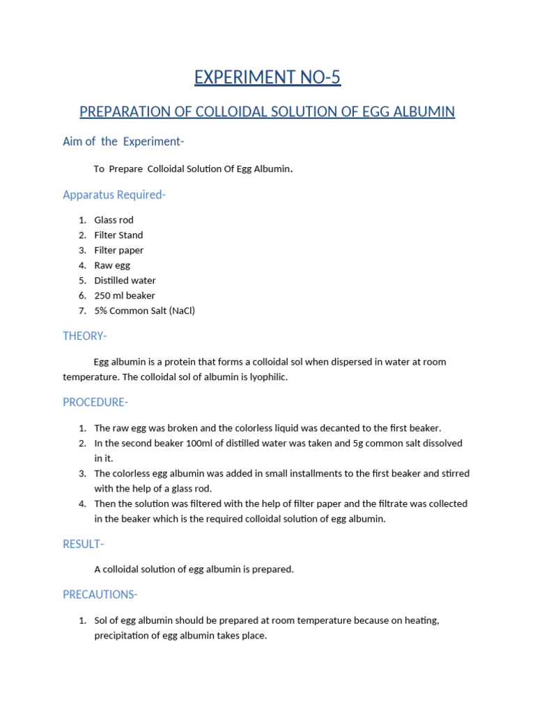 Ex-05 - Colloidal Solution of Egg Albumin | PDF