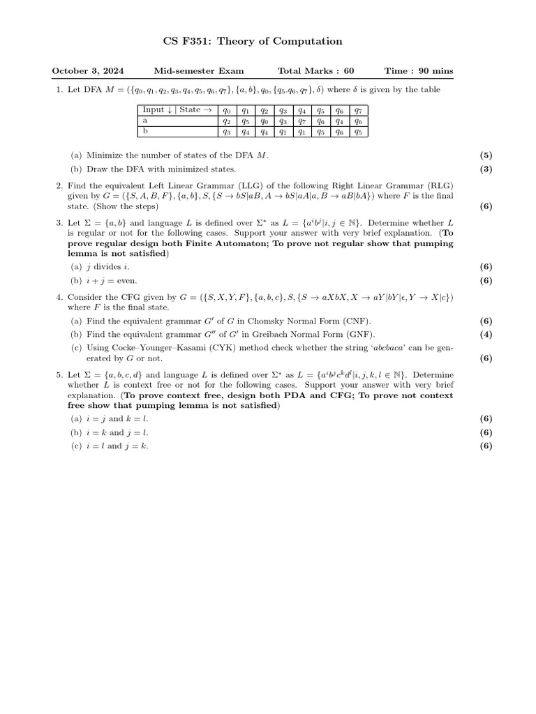 Midsem_question[1] | PDF | Formal Methods | Models Of Computation