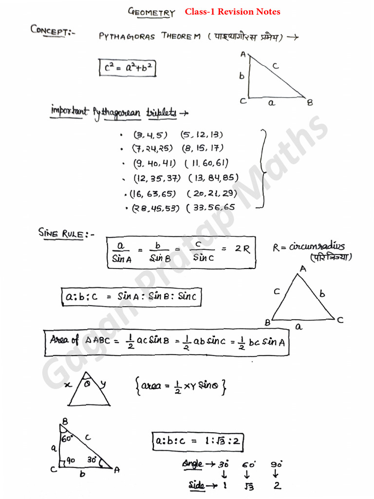 Geometry Class-1 Revision Notes | PDF | Euclid | Combinatorics