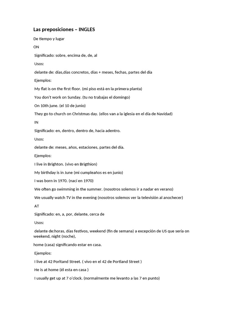 Las Preposiciones | PDF