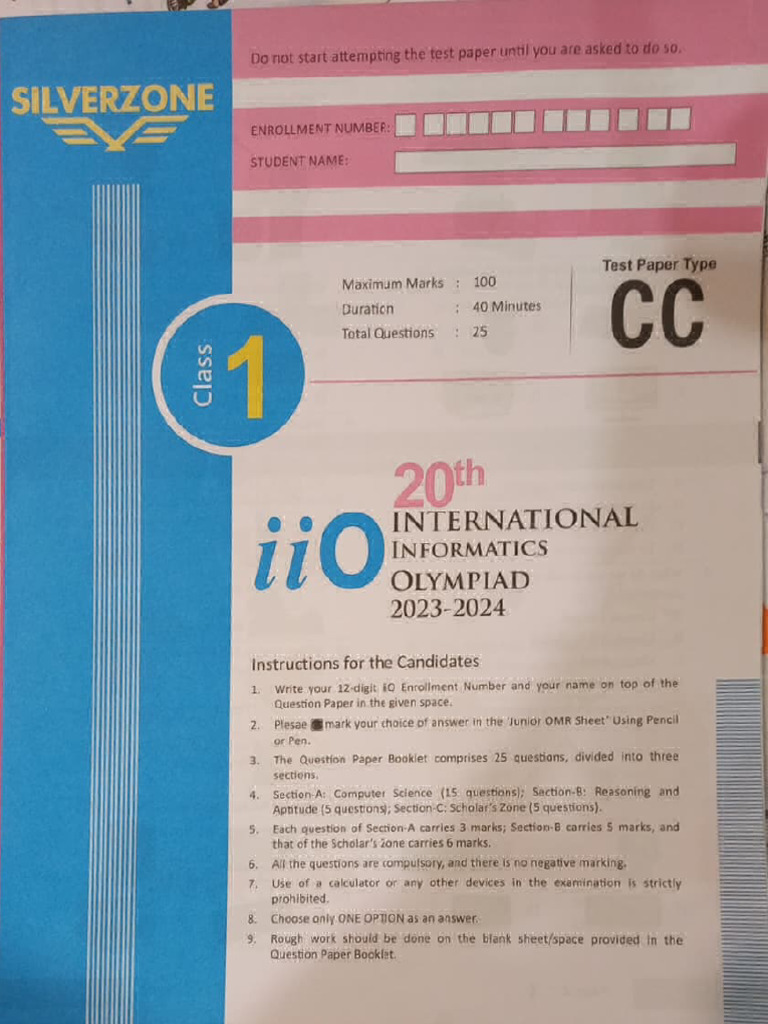 Silverzone Olympiad Sample Question and Answer Sheet | PDF