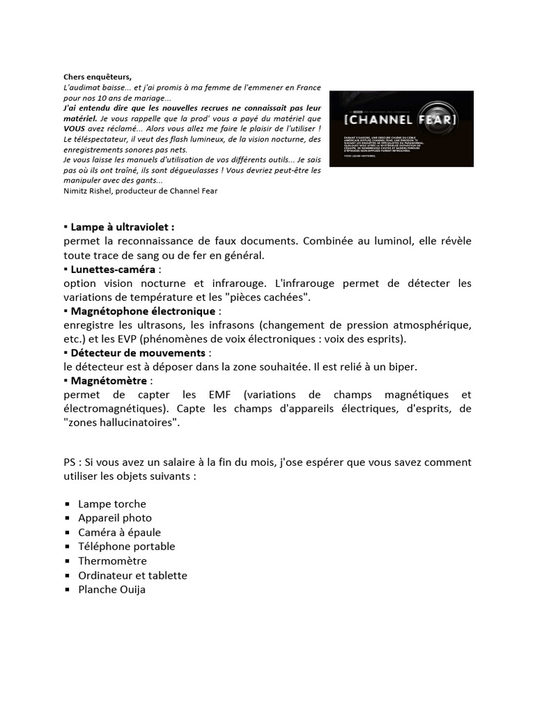 Utilisation du matériel de Channel Fear | PDF | Électromagnétisme