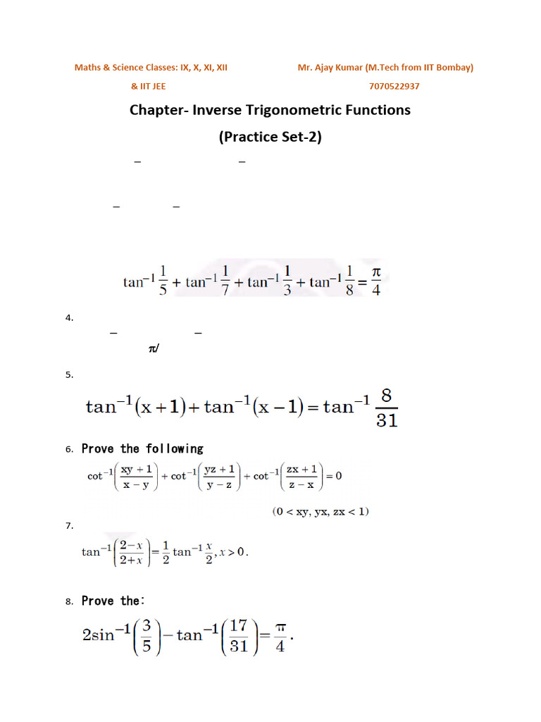 Inverse Circular Function - 2 | PDF