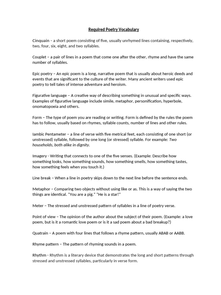 Essential Poetry Terms Explained | PDF | Poetry | Metre (Poetry)