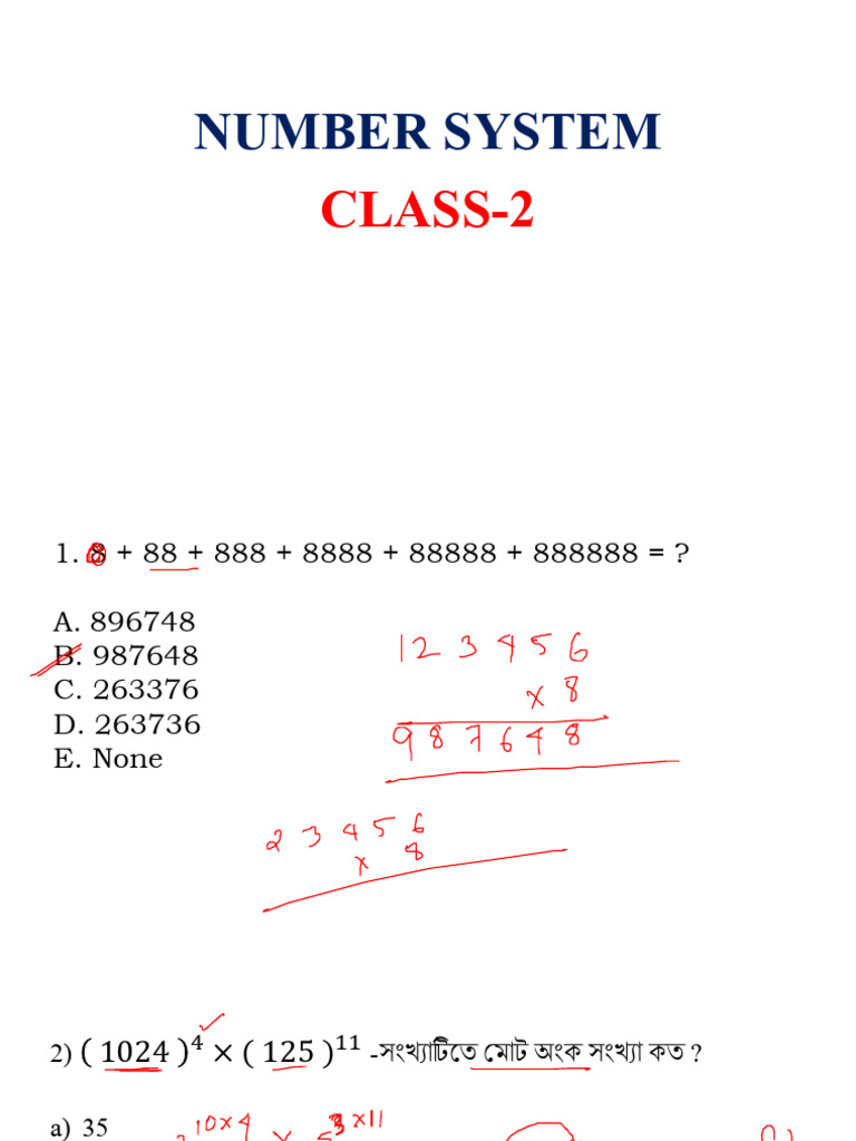 Number System Class 2 With Solution | PDF