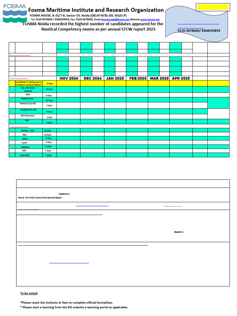 Course Schedule November 2024 Pdf Navigation Shipping