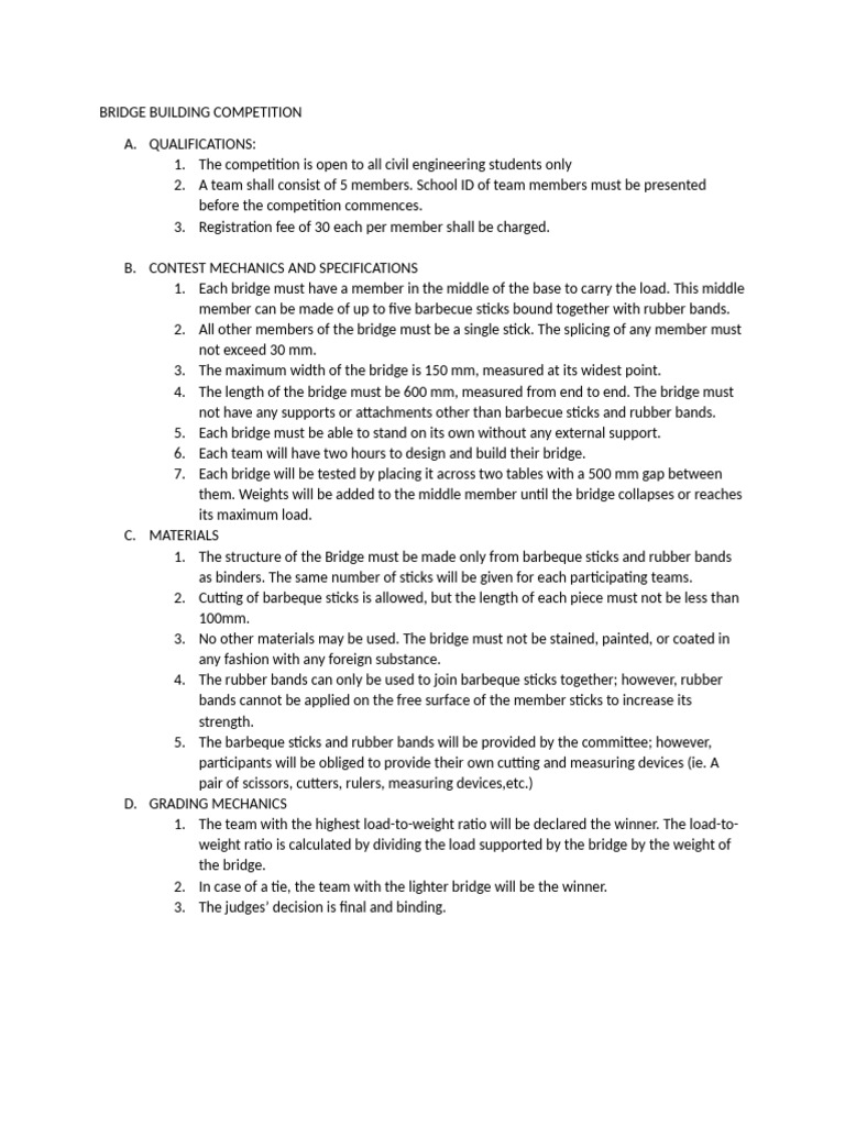 Bridge Building Competition Mechanics | PDF | Bridge | Materials