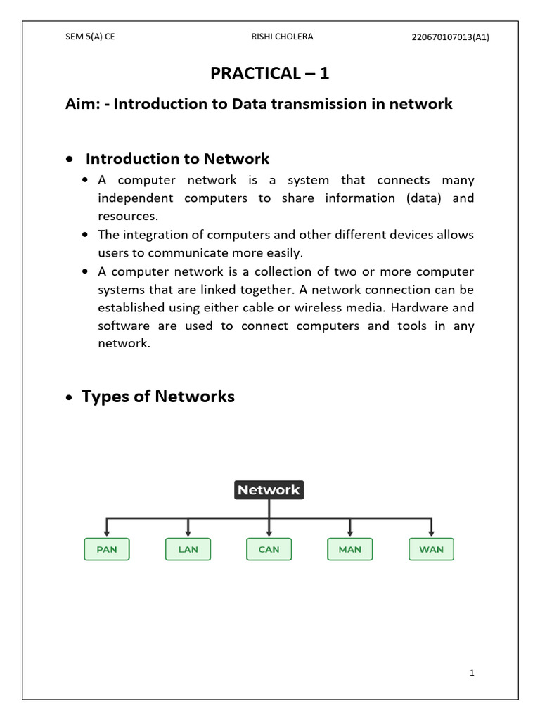 CN PRACTICAL 1 | PDF | Network Topology | Computer Network CN PRACTICAL 1 | PDF | Network Topology | Computer Network