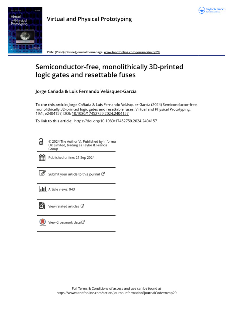 Semiconductor-Free Monolithically 3d-Printed Logic Gates and Resettable ...