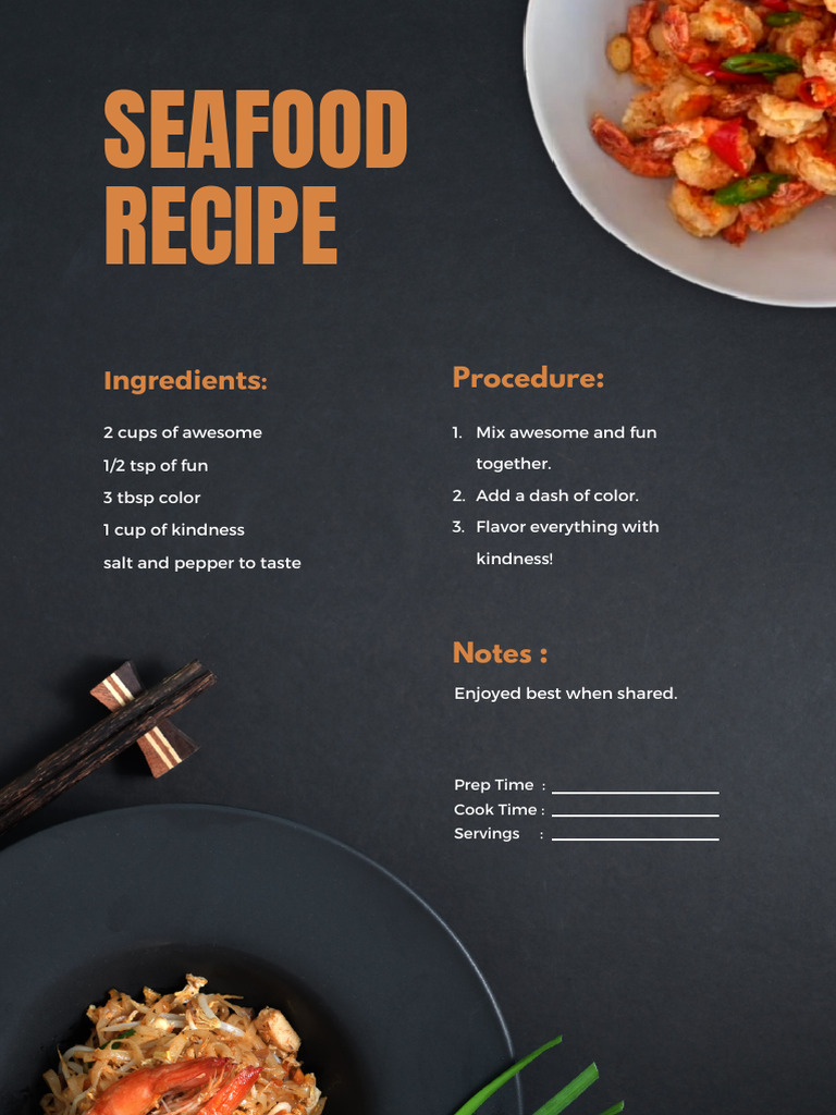 Black Modern Seafood Recipe Card | PDF