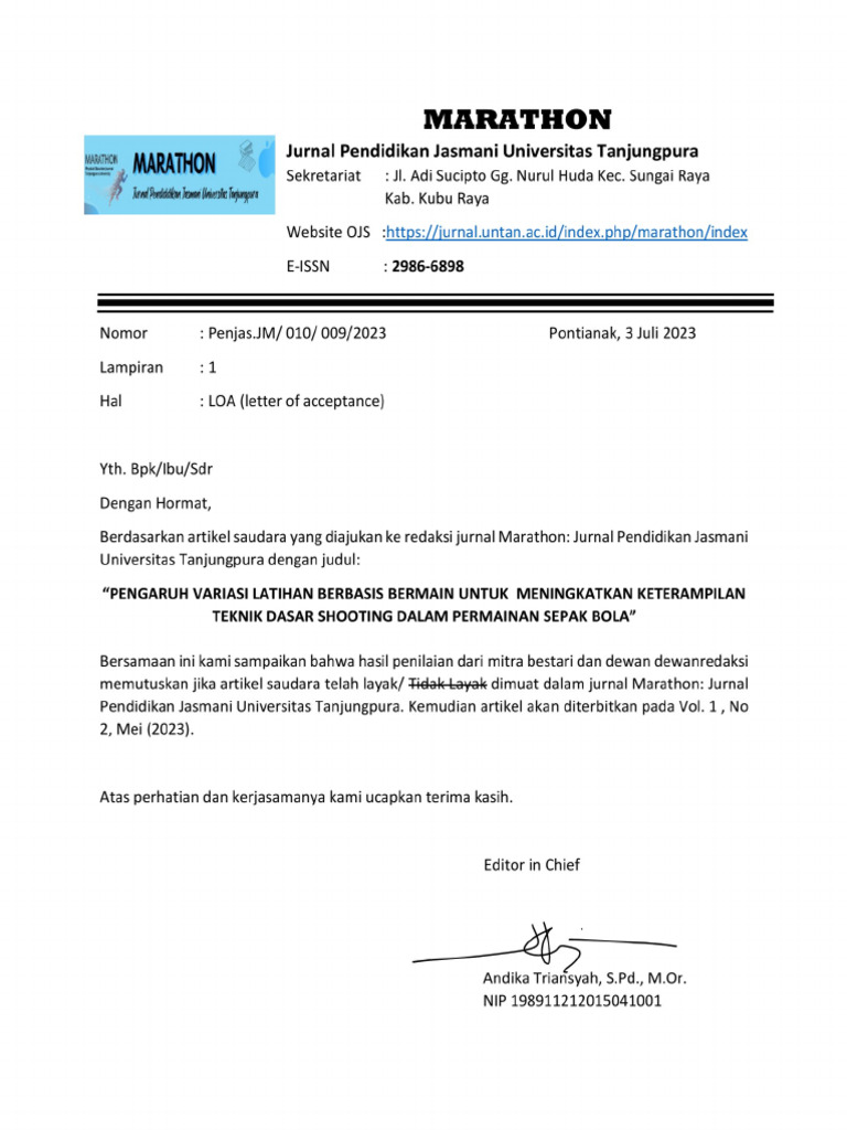 Septian Mariadi - LOA Jurnal Marathon | PDF