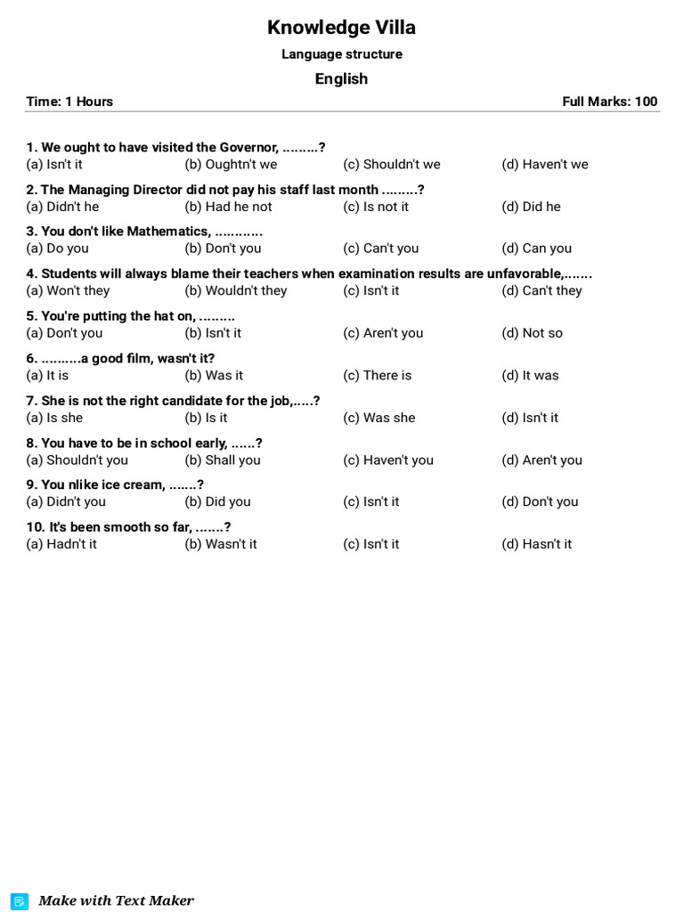 English Quiz | PDF