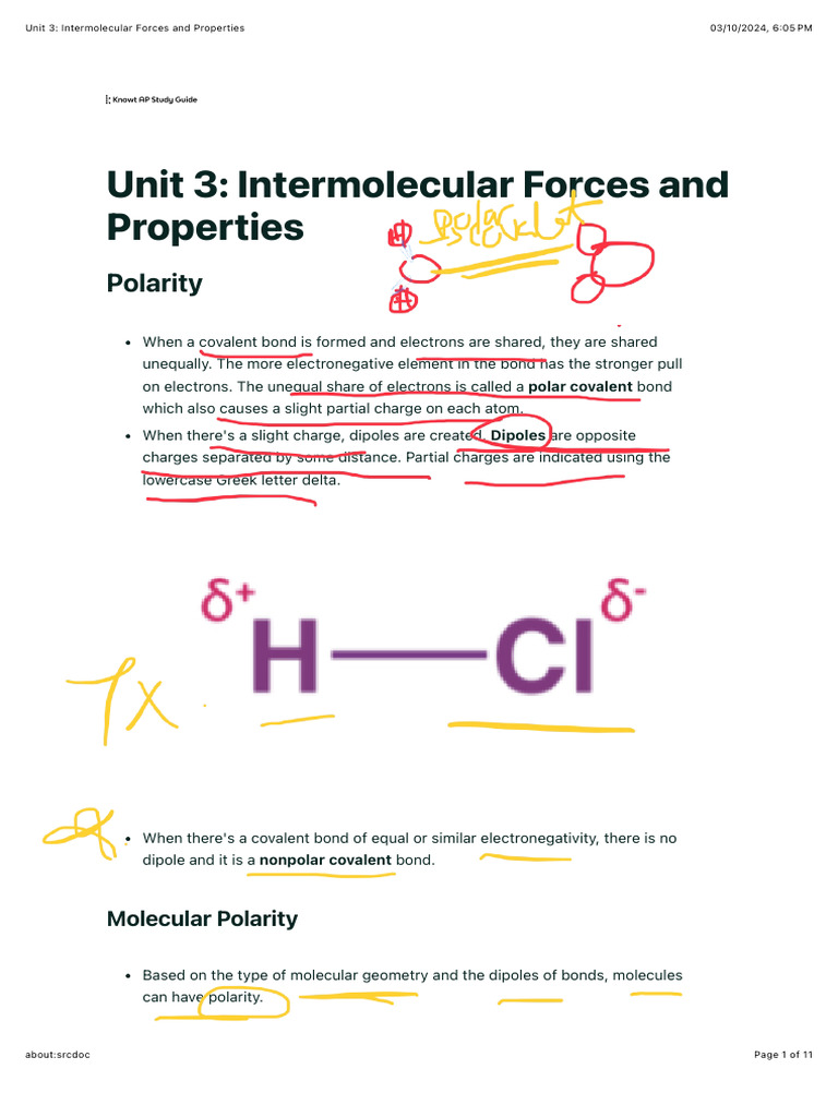 Unit 3: Intermolecular Forces and Properties Notes - Knowt | PDF ...