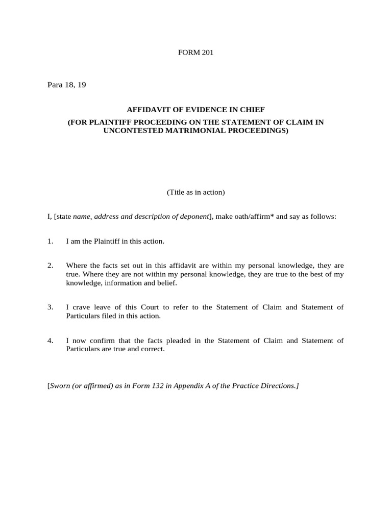 The Affidavit of Evidence in Chief (Form 201) | PDF