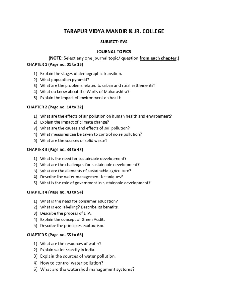 Evs Journal Topics | PDF