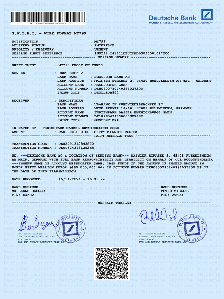 MT799 Deutsche Bank | PDF