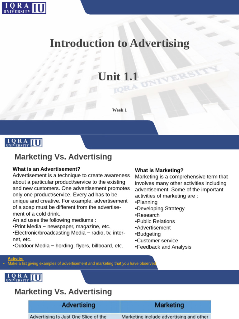 Unit 1.1 - Introduction To Advertising | PDF | Advertising | Marketing