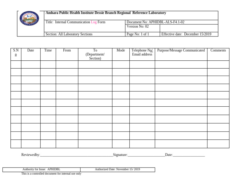 Internal Communication Log Template | PDF