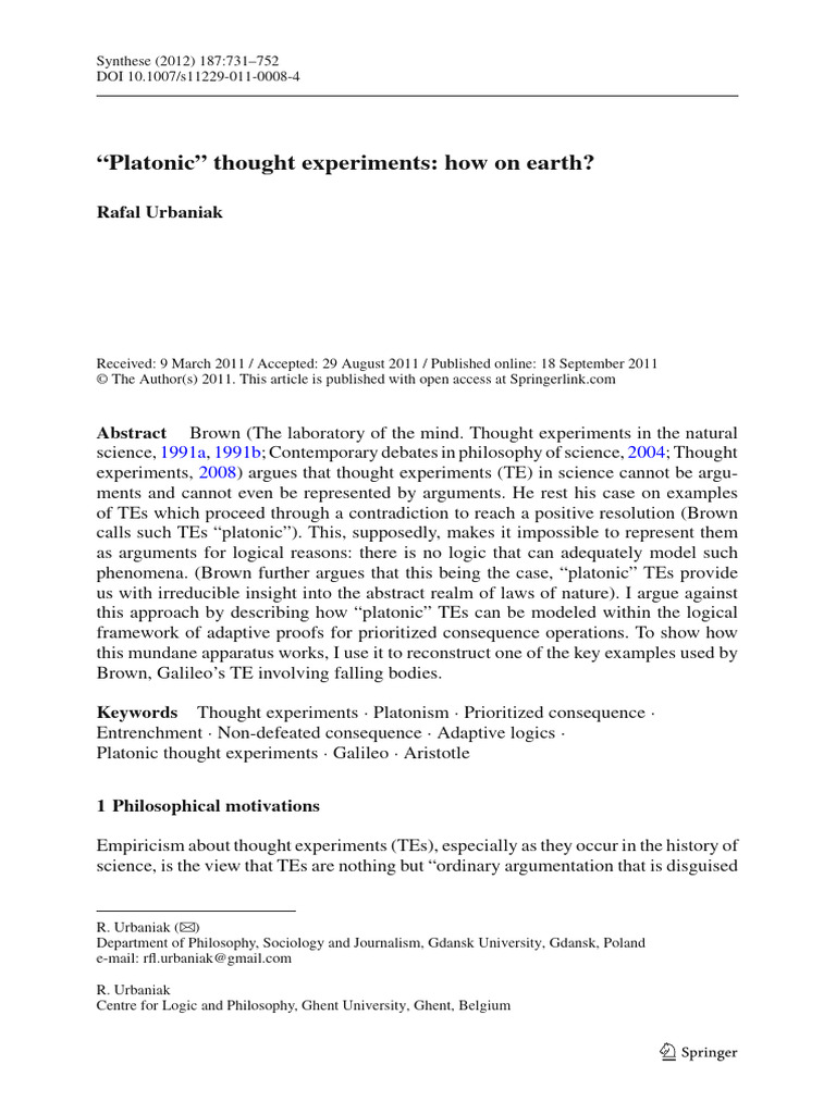 “Platonic” thought experiments: how on earth? kopyası | PDF | Logic | Mathematical Proof