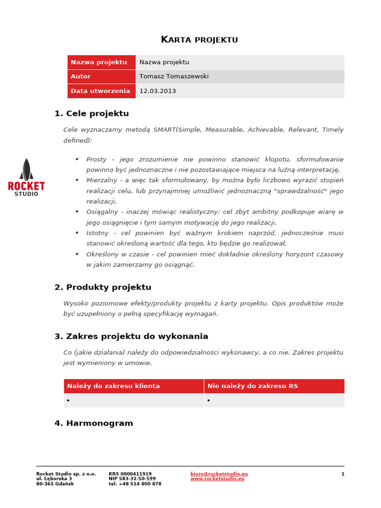 Karta Projektu | PDF