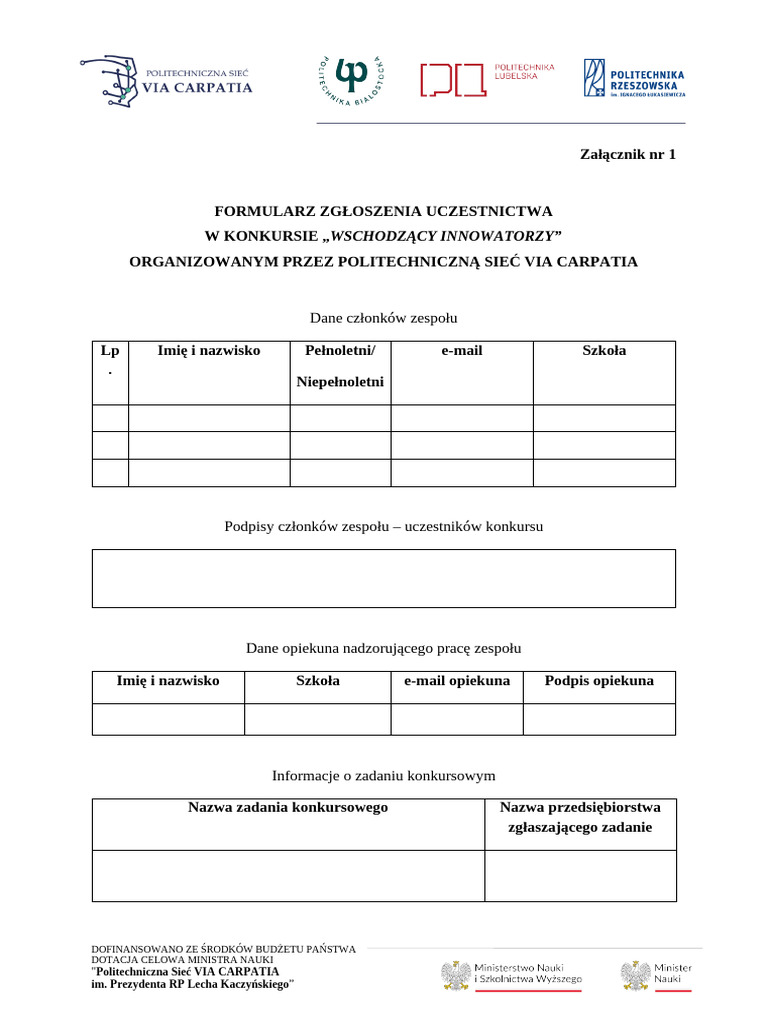 Formularz Zgloszeniowy Z Zalacznikami Etap I - v2024 1 | PDF