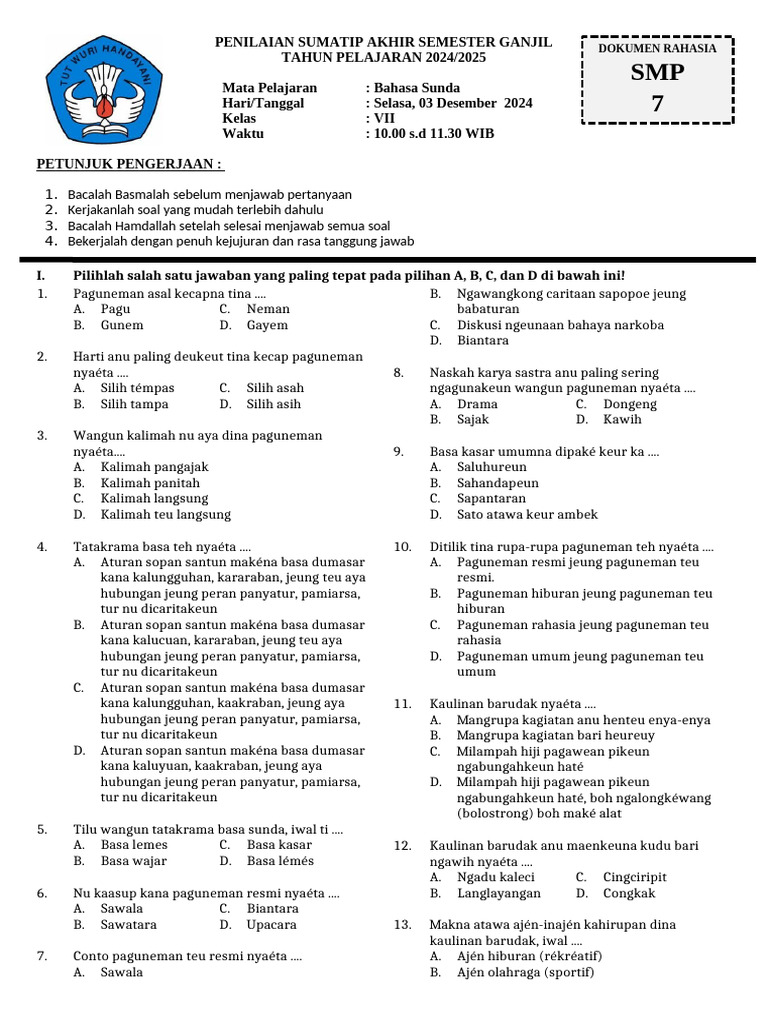 PAS Bhs Sunda VII | PDF