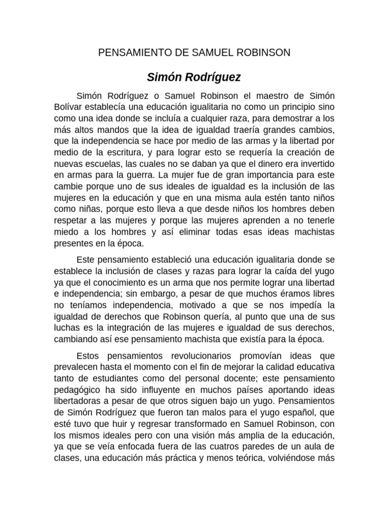 Pensamiento de Samuel Robinson | PDF | Inclusión (Educación)