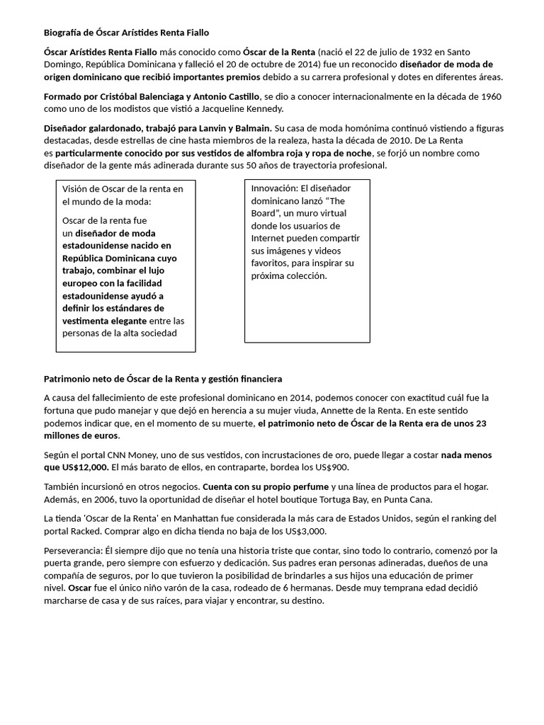 Biografía de Óscar Arístides Renta Fiallo | PDF