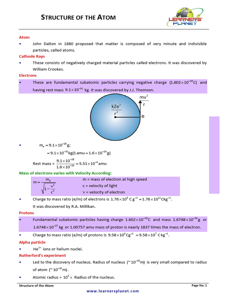 Atomic Structure | PDF | Atoms | Electron