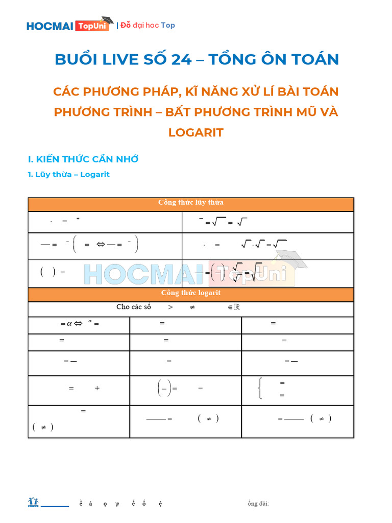 TopUni Buoi 24 Cac PP KN Giai PT BPT Mu Logarit TLBG | PDF