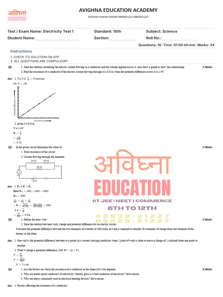 Electricity Solution | PDF | Electrical Resistance And Conductance ...