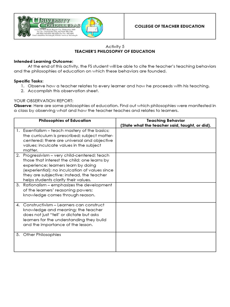 Teacher's Philosophy of Education Guide | PDF | Philosophy Of Education ...