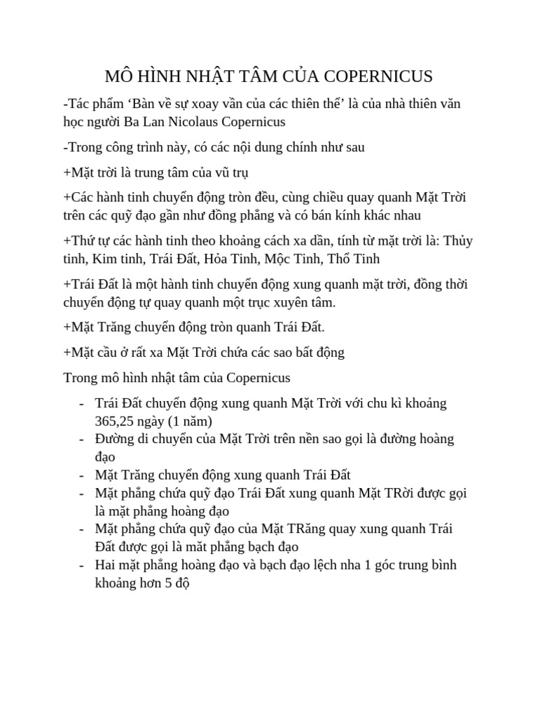 MÔ HÌNH NHẬT TÂM CỦA COPERNICUS | PDF