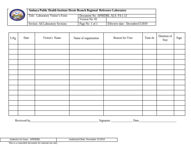 Laboratory Visitor Log Format | PDF