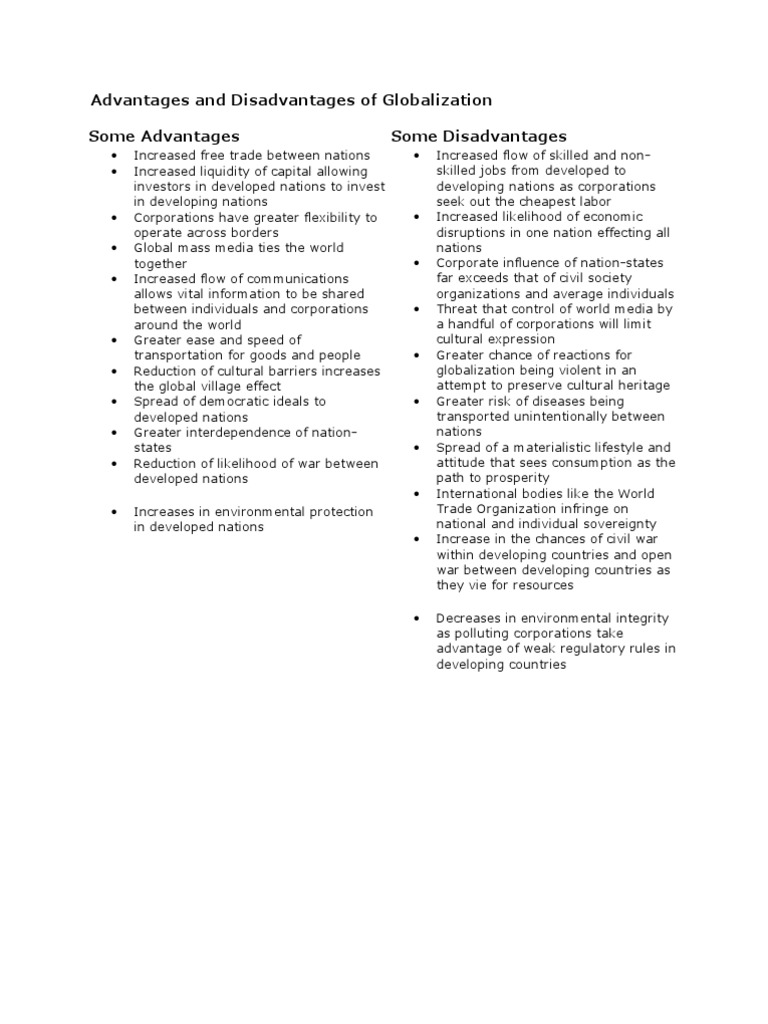 Global Is at Ion Adv Vs Disadv | PDF | Globalization | Outsourcing